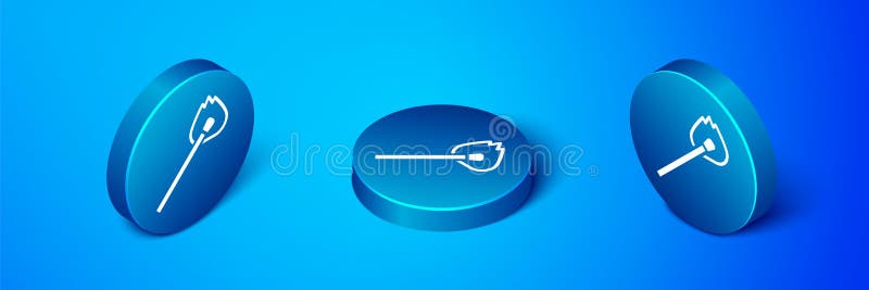Isometric Burning Match with Fire Icon Isolated on Blue Background ...