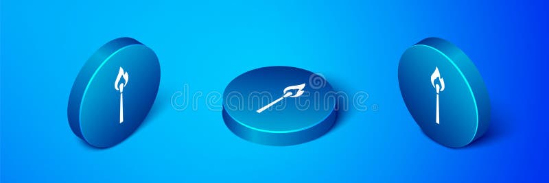 Isometric Burning Match with Fire Icon Isolated on Blue Background ...