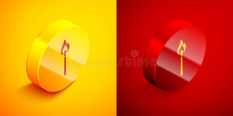 Isometric Burning Match with Fire Icon Isolated on Orange and Red ...