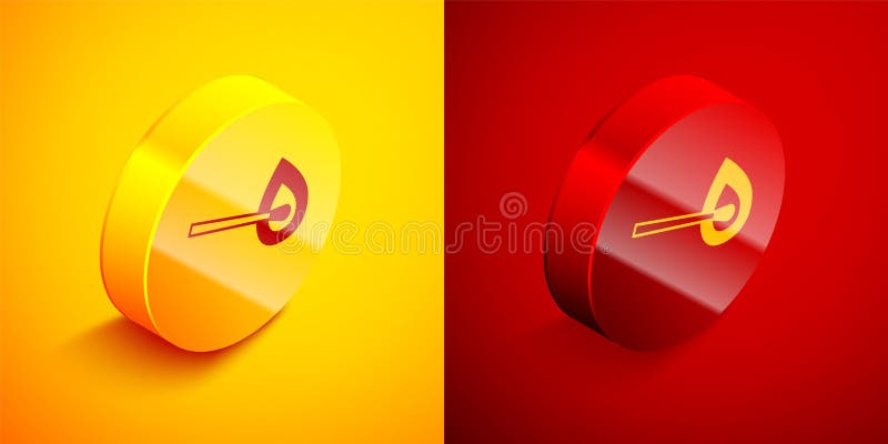 Isometric Burning Match with Fire Icon Isolated on Orange and Red ...