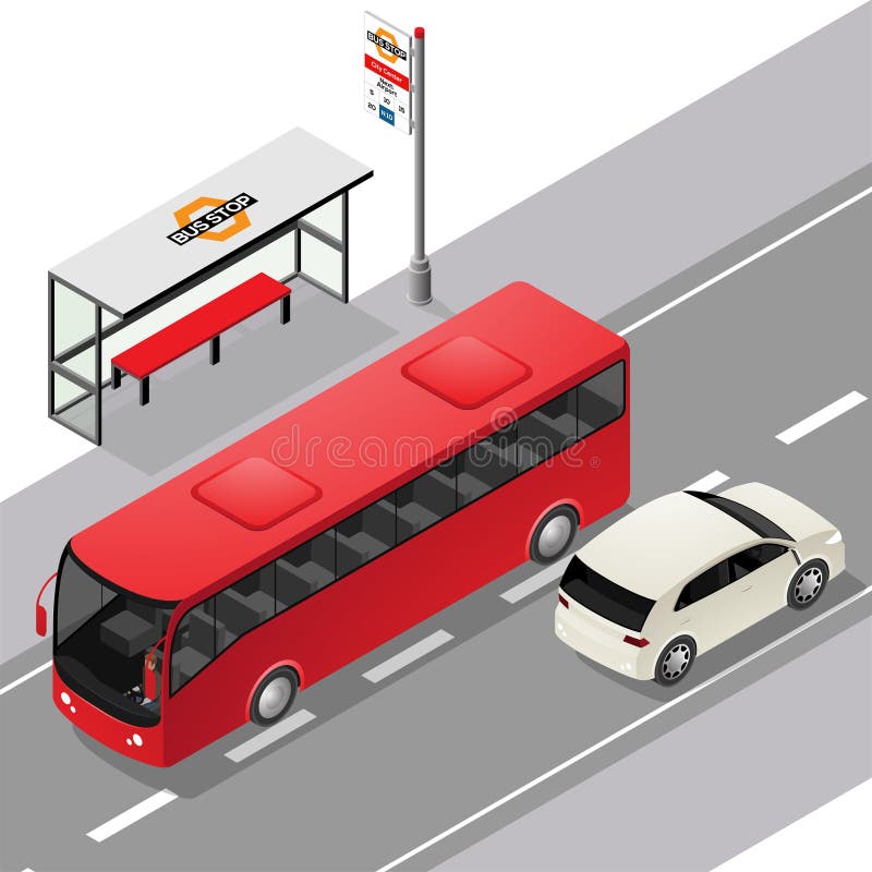 Isometric Bus Stop and Road Facing Right Stock Vector - Illustration of ...