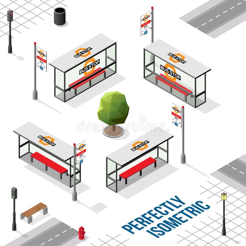 Isometric Bus Stops with a Bus and a Car Stock Vector - Illustration of ... Isometric Bus Stops with a Bus and a Car Stock Vector - Illustration of ...