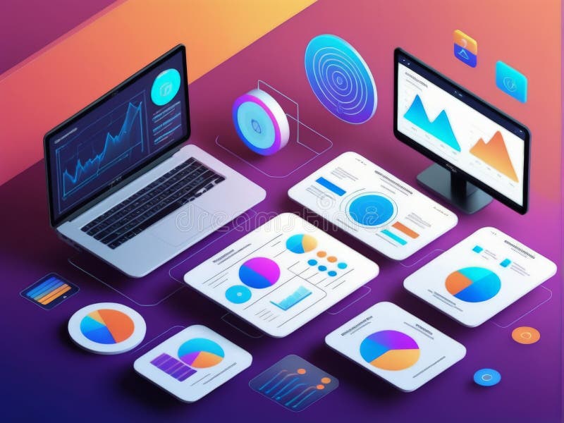 Isometric Business Analytics, Financial Analysis, Data Statistics and Analysis Analytics. Vector ...