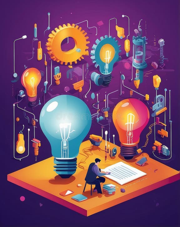Isometric Business Concept Vector with Hands Holding Light Bulbs, Gears ...