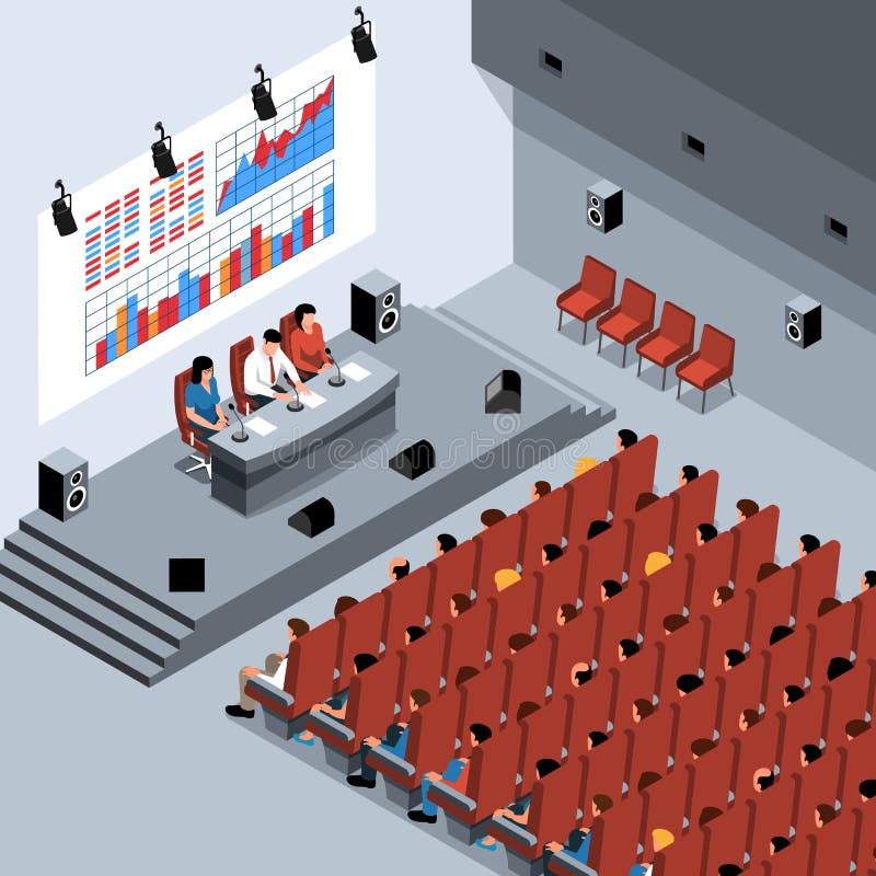 Isometric Conference Room Business Presentation with People Stock ...