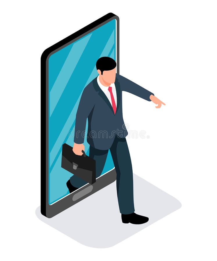 Isometric Business People with Gadgets, Hi-tech Technologies ...