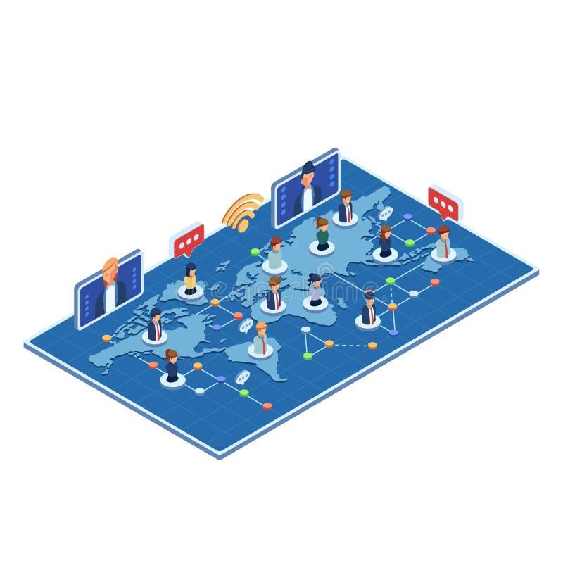 Isometric Business Team Meeting Over Internet Network Stock Vector ...