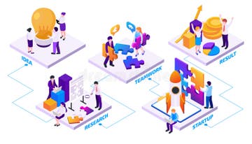 Isometric Business Teamwork Step by Step Flowchart Template Stock Image ...