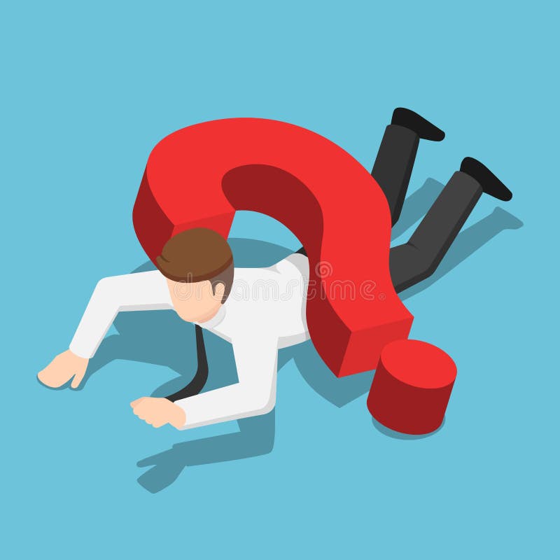 Isometric Businessman Crushed by Question Mark Sign Stock Vector ...