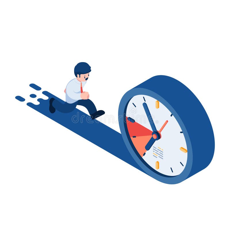 Isometric Businessman Run Follow the Clock Stock Vector - Illustration ...