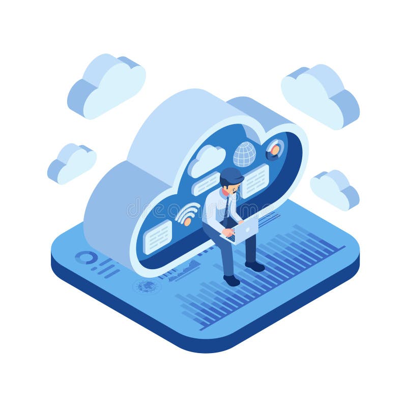 Isometric Businessman Using Laptop Working on Cloud Stock Vector ... Isometric Businessman Using Laptop Working on Cloud Stock Vector ...
