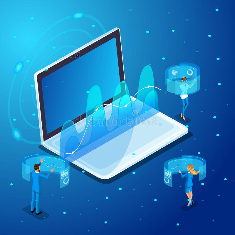 Isometric Modern Businessman and Business Ladies Work with Gadgets ...