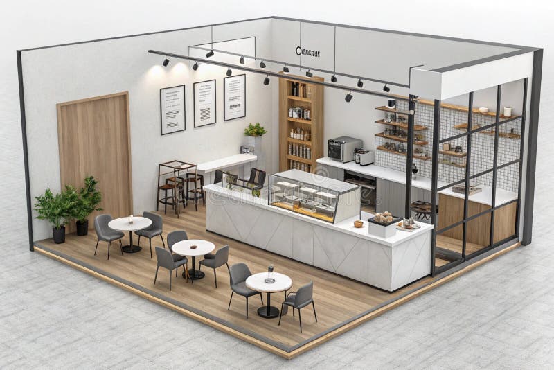 Isometric Cafe Interior with Minimal Design Stock Illustration ...