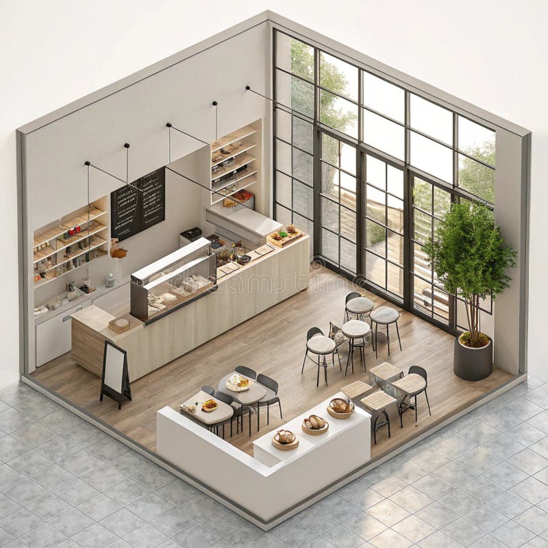 Isometric Cafe Store Interior with Minimal Design Stock Illustration ...
