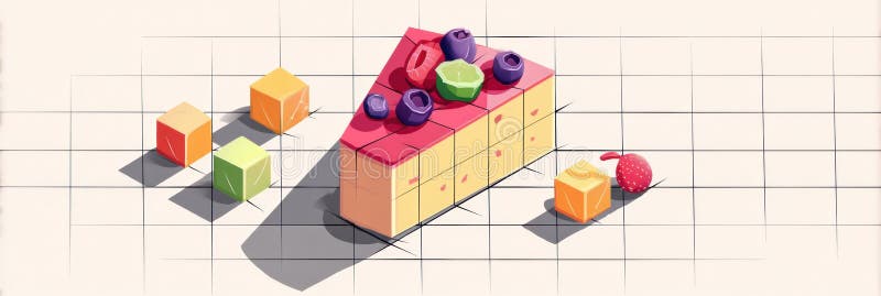 Isometric Cake Slice Adorned with Colorful Fruit Cubes and Shadow ...