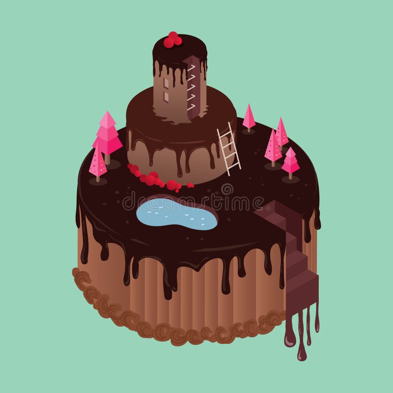 Isometric Cake. Vector Illustration Decorative Design Stock Vector ...
