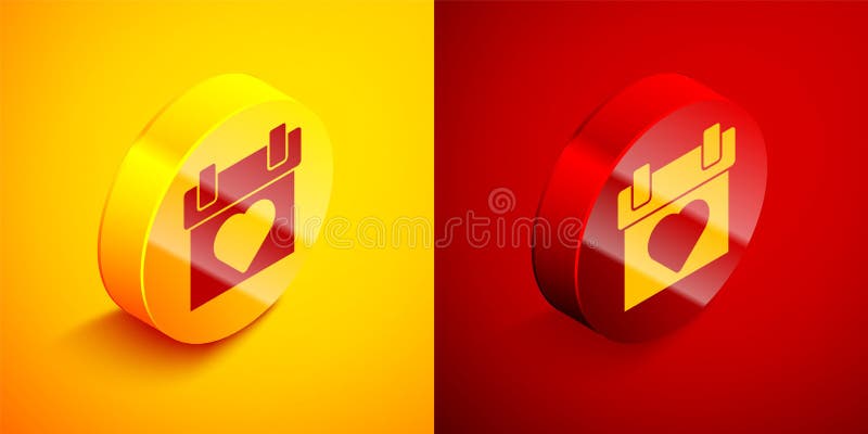 Isometric Calendar Icon Isolated on Orange and Red Background. Event ...