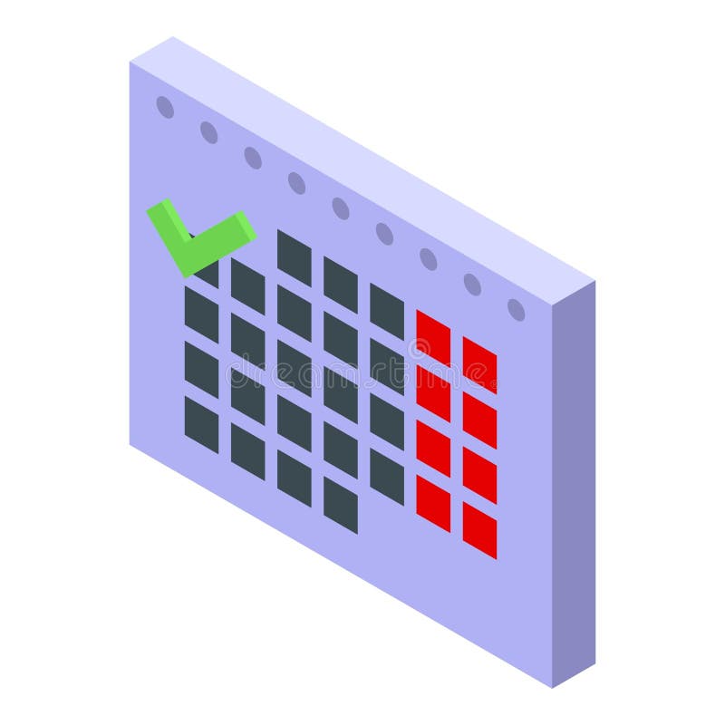 Isometric Calendar Showing Weekends with Check Mark on Monday Stock ...