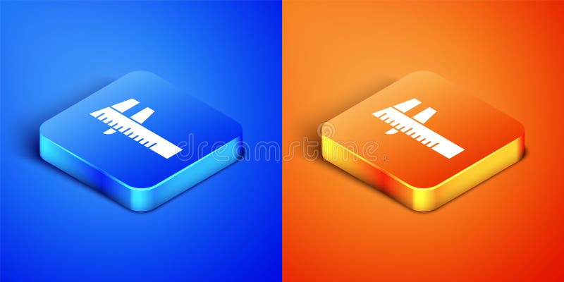 Isometric Calliper or Caliper and Scale Icon Isolated on Blue and ...