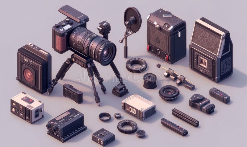 Isometric Camera with a Tripod, Photography or Video Creation, 3D Icon ...