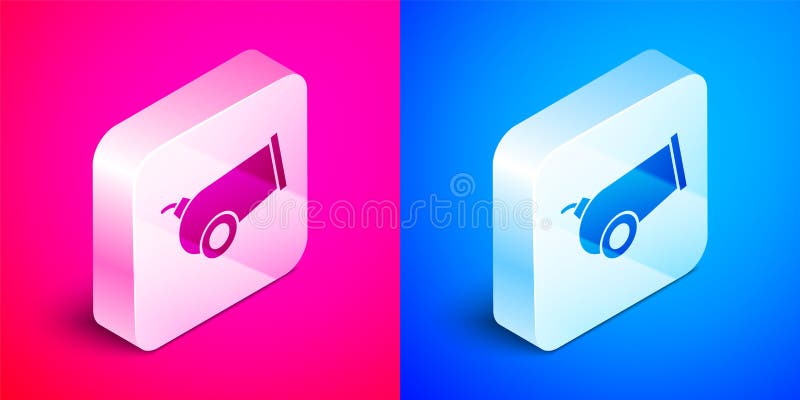 Isometric Cannon Icon Isolated on Pink and Blue Background. Silver ...