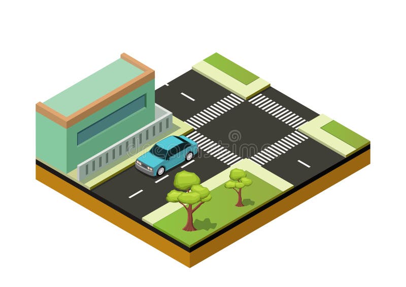 Isometric of a Car Driving on the Highway Stock Vector - Illustration ...