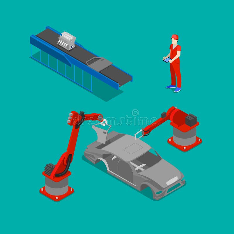 Isometric Car Production. Assembly Line Factory Stock Vector ...