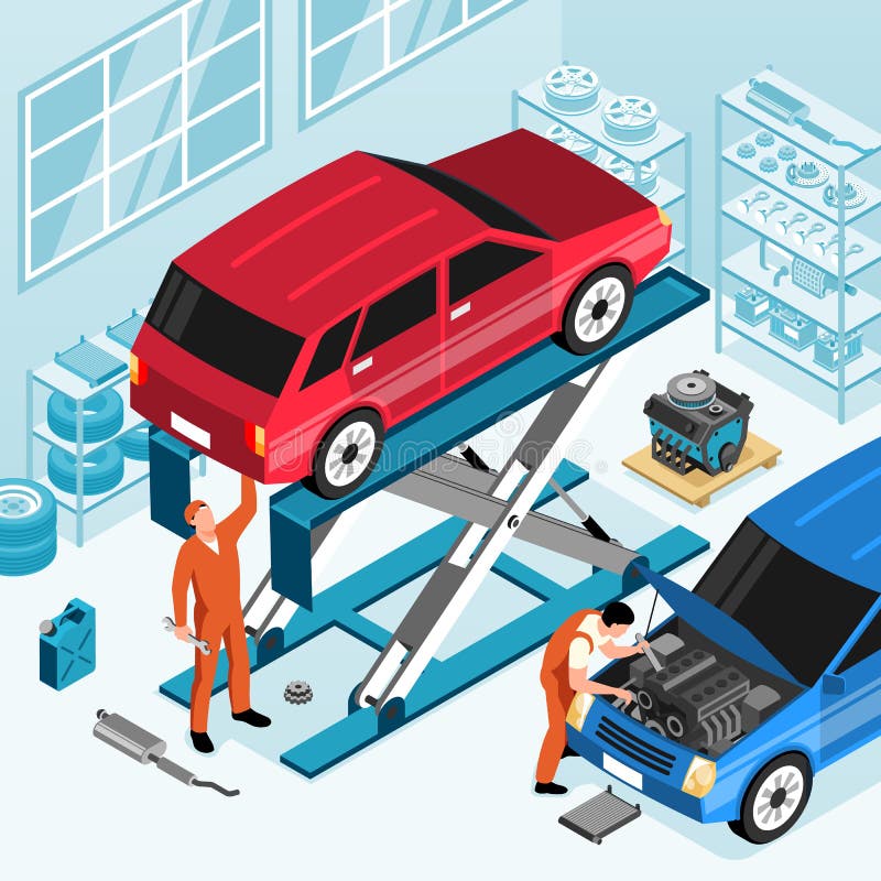 Isometric Car Repair Illustration Stock Vector - Illustration of engine ...