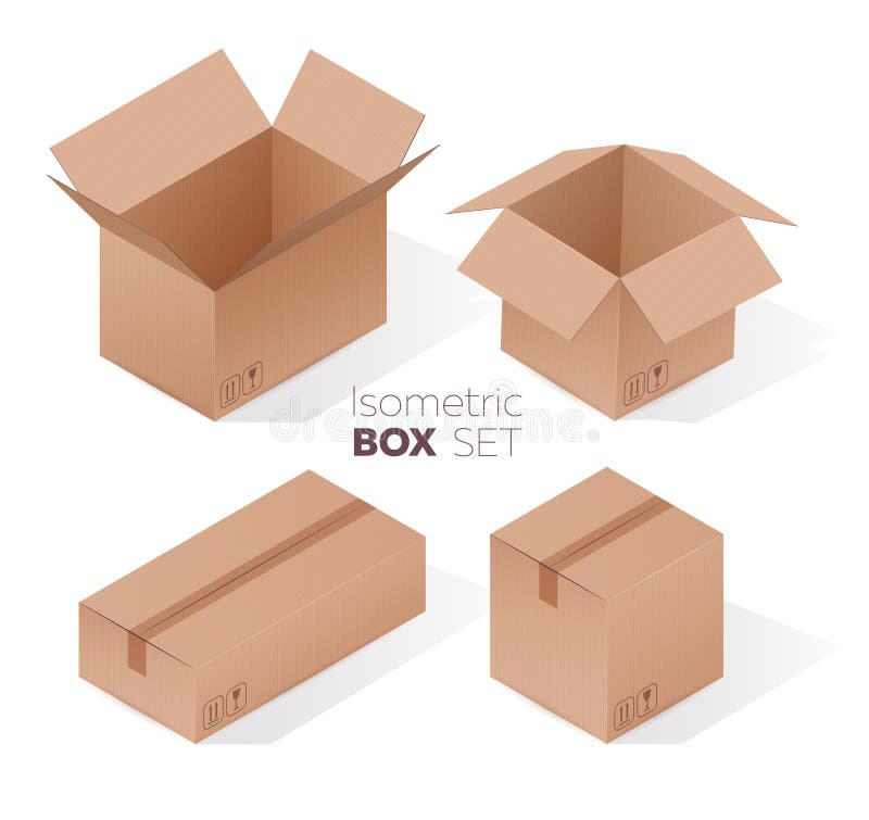 Isometric Cardboard Box Set with Realistic 3d Effect. Vector ...