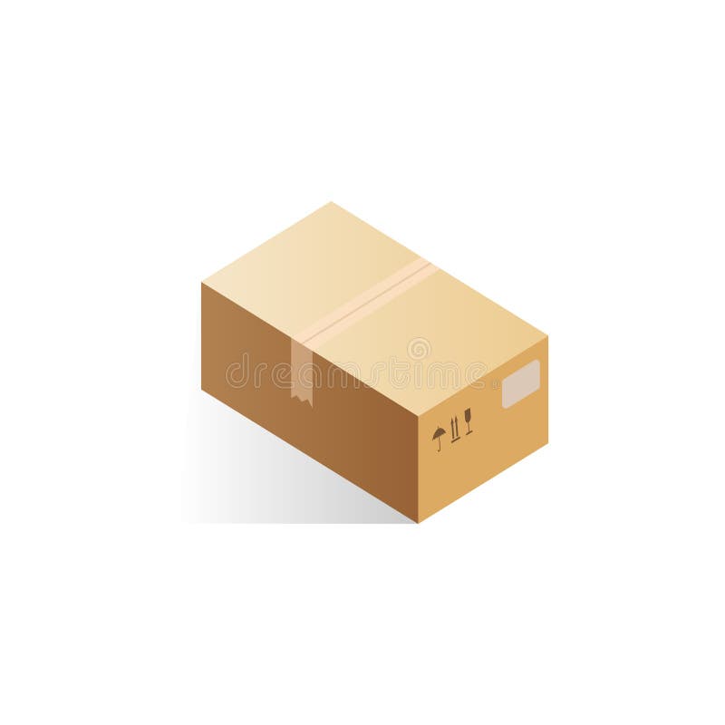 Isometric Cardboard Box, Warehouse Parcel Closed with Adhesive Tape ...