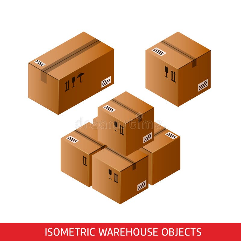 Warehouse Objects with Truck and Cardboard Box with Crates Isometric ...