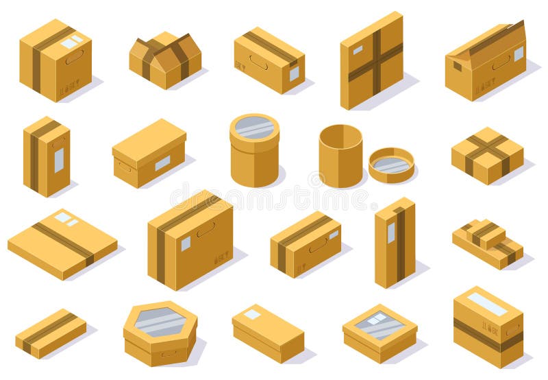 Isometric Cardboard Packaging Shipping Boxes. Postal Delivery Package ...