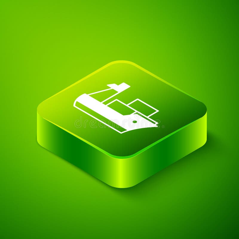 Isometric Cargo Ship Icon Isolated on Green Background. Green Square ...
