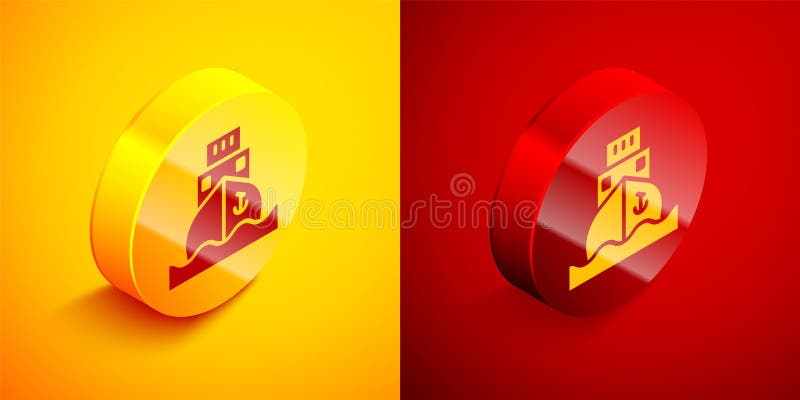 Isometric Cargo Ship Icon Isolated on Orange and Red Background. Circle ...