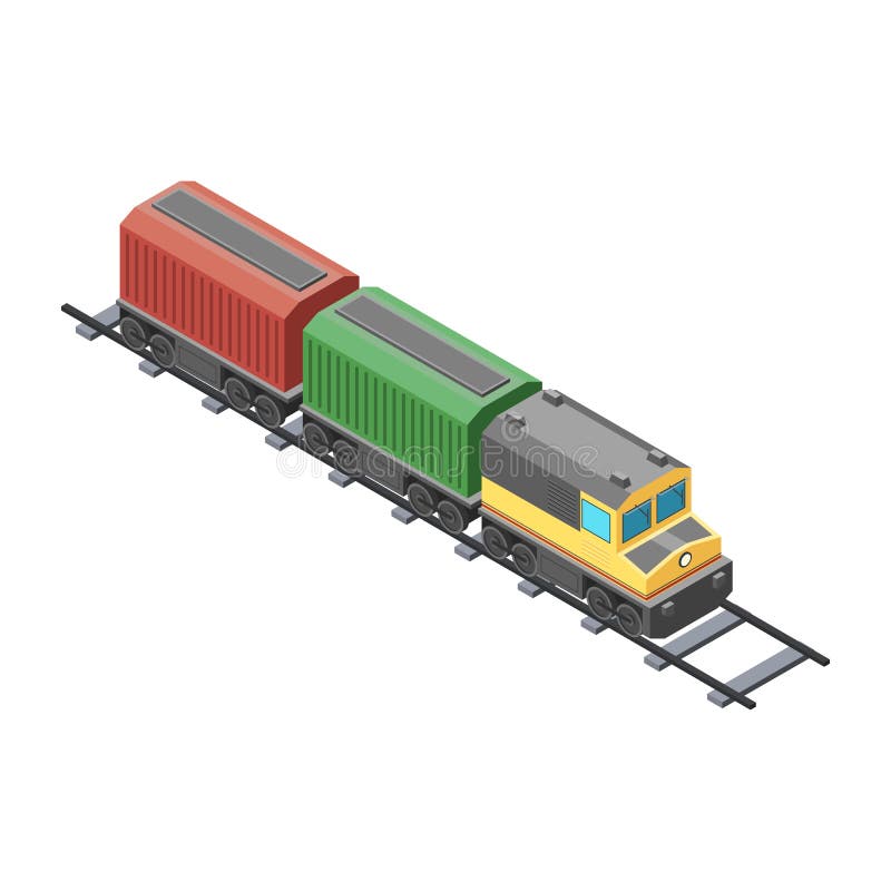 Isometric cargo train stock vector. Illustration of graphic - 122274309