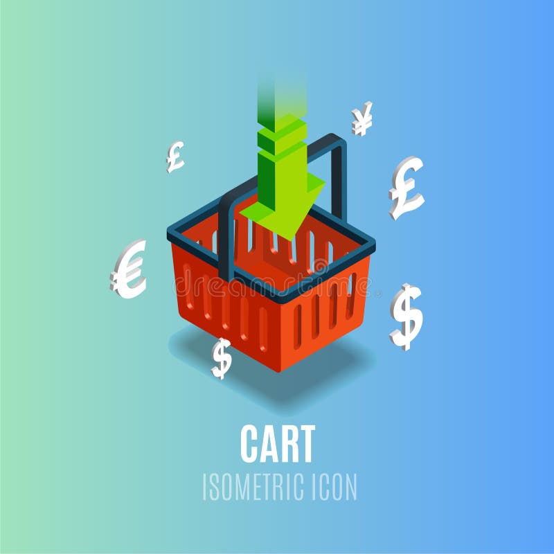 Isometric Cart Icon with Currency. Vector Illustration. Stock ...