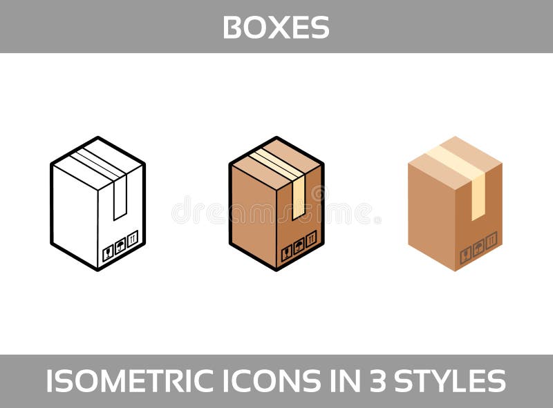 Isometric Carton Packaging Boxes Set in Three Styles with Postal Signs ...