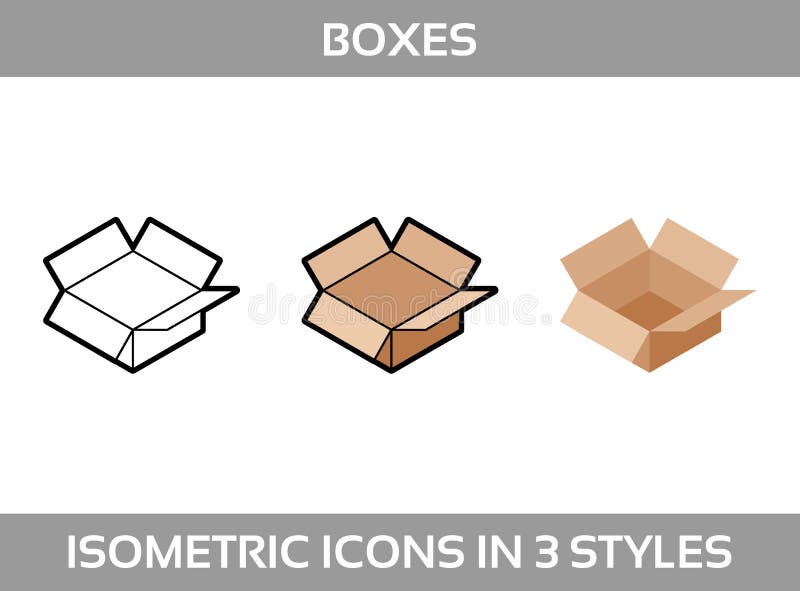 Isometric Carton Packaging Boxes Set in Three Styles with Postal Signs ...