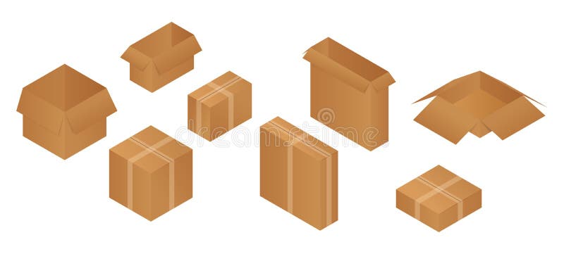 Isometric Carton Packaging Opened and Closed Box Stock Vector ...