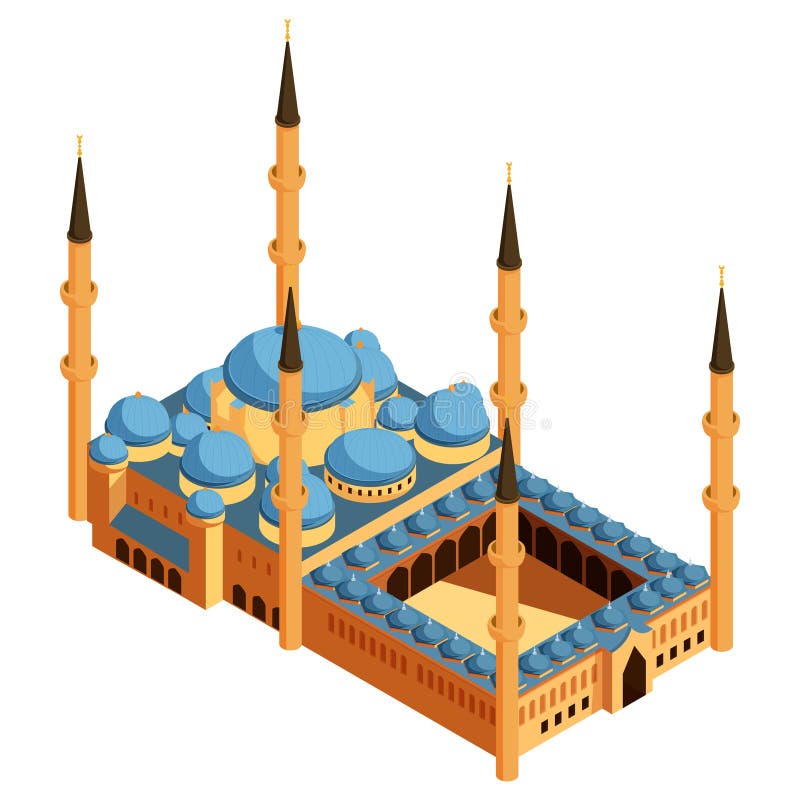 Isometric Cartoon Blue Mosque in Istanbul Stock Illustration ...