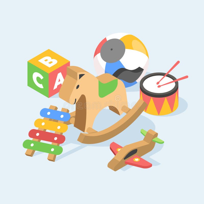 Isometric Cartoon Cute Toys Illustration Stock Illustration ...