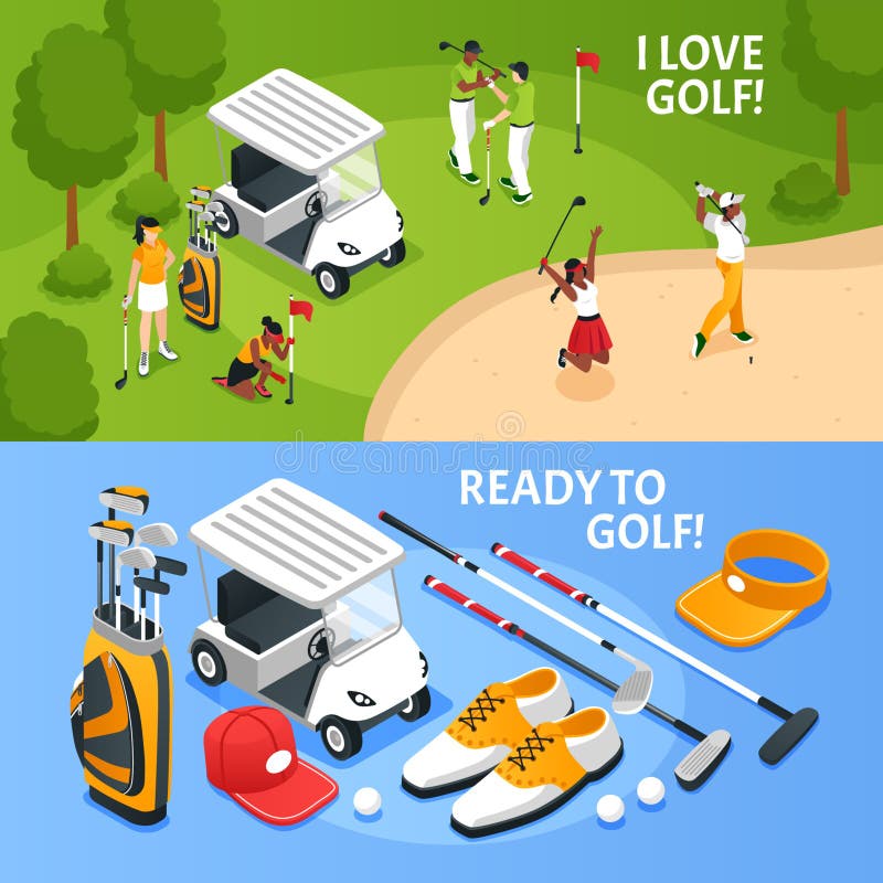 Isometric Cartoon Golf Banner Set Stock Illustration - Illustration of ...