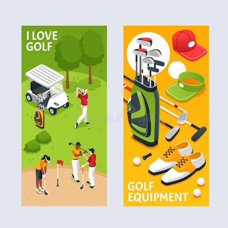 Isometric Cartoon Golf Banner Set Stock Illustration - Illustration of ...