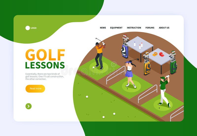Isometric Cartoon Golf Landing Page Stock Illustration - Illustration ...