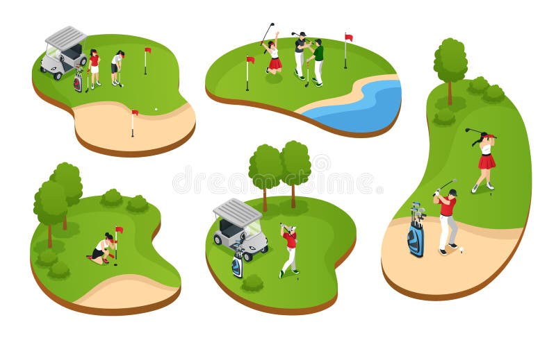 Isometric Cartoon Golf Mini Composition Set Stock Illustration ...