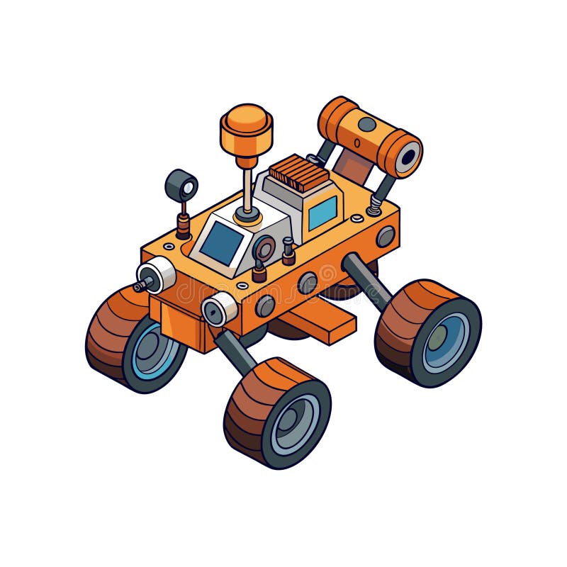 Isometric Cartoon Mars Rover on White Background Illustration Stock ...