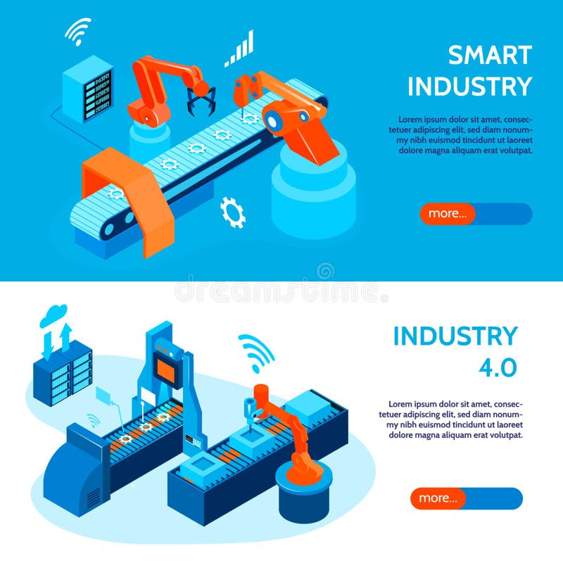 Isometric Cartoon Smart Industry Banner Set Stock Illustration ...