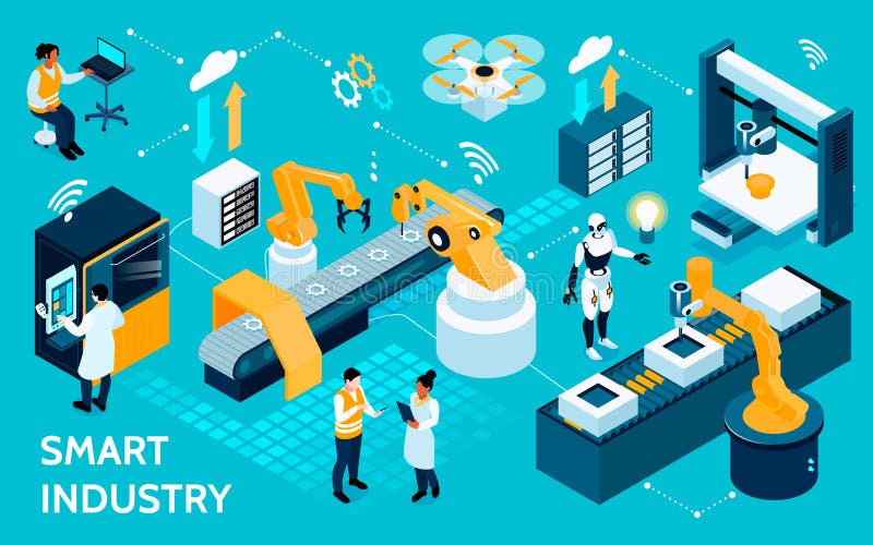 Isometric Cartoon Smart Industry Composition Stock Illustration ...