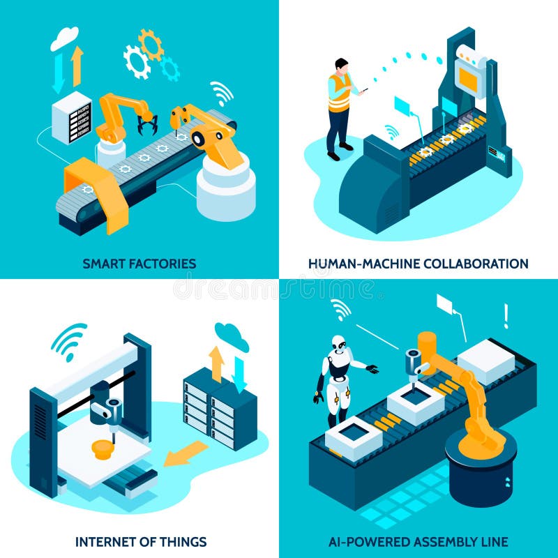 Isometric Cartoon Smart Industry Composition Set Stock Illustration ...