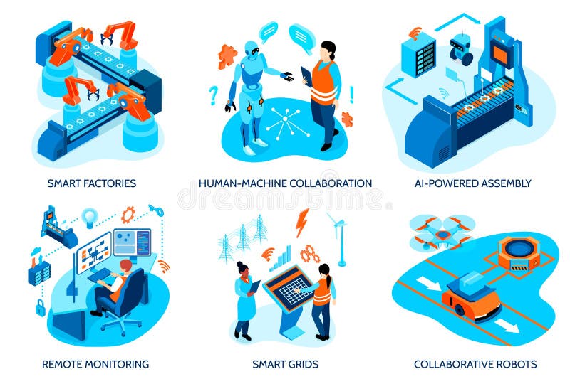 Isometric Cartoon Smart Industry Mini Composition Set Stock ...